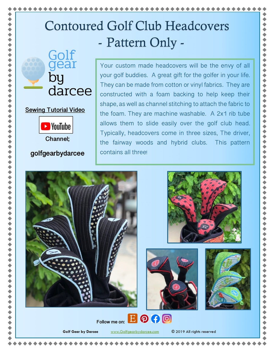 Contoured Golf Club Headcover Sewing Pattern - Downloadable – Golf Gear ...